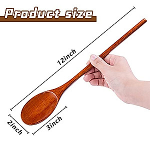 HANSGO Wooden Spoons for Eating, 6PCS 12 Inch Wood Soup Spoons Long Handle Spoons Table Spoon Serving Spoons with Japanese Style Utensil Set for Kitchen Cooking Mixing Stirring