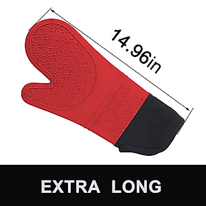 MaiSung Oven Mitt Food Safe Oven Mitt Silicone High Temperature Resistance Suitable for a Variety of High Temperature Kitchen Appliances Take Things Flexibly/Non-Slip Equipped with an Oil Brush-Red