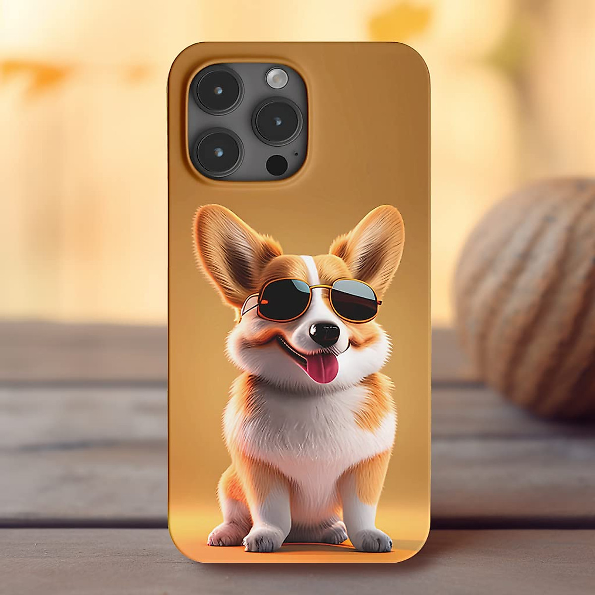 Vayuixue Cute Corgi Puppy Wearing Sunglasses Yellow Phone Case for iPhone 14 Pro Max Phone Case Description，Full Package Spray Paint, Glossy Material