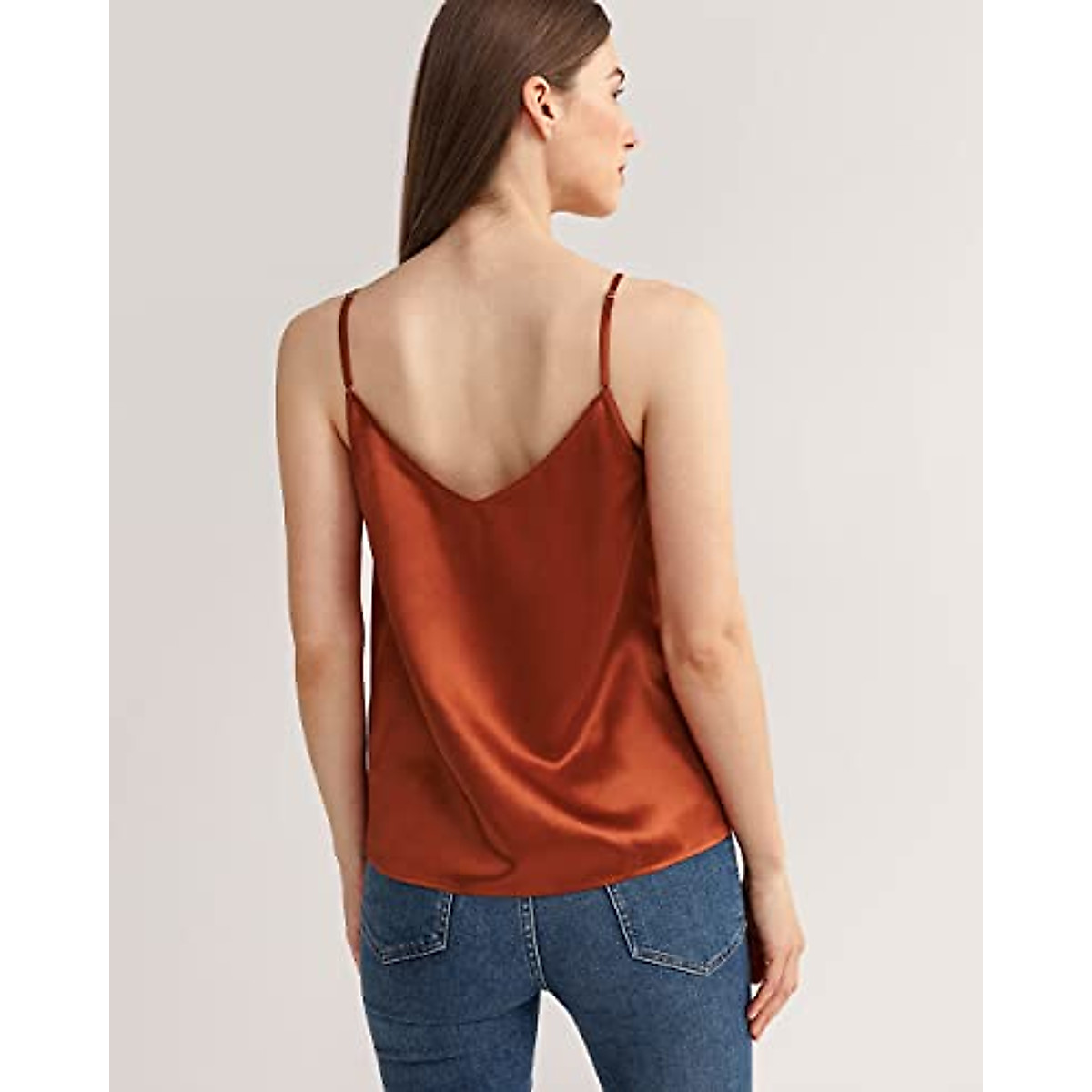 LilySilk Women's Silk Camisole 100 Mulberry 22MM V Neck Front and Back Basic Soft Tank Tops for Ladies,Red Clay XL