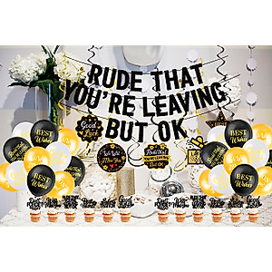 Rude That You're Leaving But OK Banner Cake Toppers Balloons Hanging Swirls, Black Coworker Leaving Decorations, RDTZ Office Coworker Goodbye Party Going Away Farewell Leaving Job Party Decorations