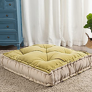 HIGOGOGO Extra Large Floor Cushion, 20"x20" Square Tufted Seating Floor Pillow with Frilled Edge, Outdoor Thicken Meditation Cushion for Yoga, Reading, Kids Playing and Pet Sleeping, Grass-Green