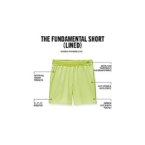 Fabletics Men's The Fundamental Short (Lined), Workout, Running, Training, Gym, Yoga, Ultra Lightweight, Athletic, 7" Inseam, M, Faded Lime