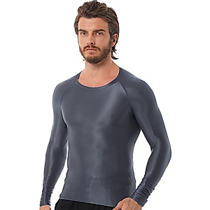 Daenrui Men's Long Sleeve Compression Shirts Sport Athletic Workout Cool Dry Baselayer Running T-Shirt Grey Medium