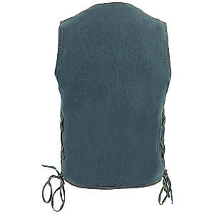 Milwaukee Leather DM1360 Men's Classic Blue Denim Motorcycle Biker Riders Vest w/Adjustable Side Laces - X-Large