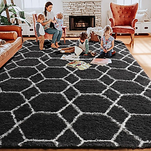 ONASAR Geometric Area Rug 5x7, Dark Grey and White Rugs for Bedroom, Modern Shag Fluffy Rug for Living Room, Classroom, Playroom, Office, Dorm, Kids Nursery, Cool Bedside Rug, Thick Fur Carpet