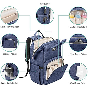 Viedouce Baby Changing Bag, Baby Diaper Bag Nappy Backpack, Maternity Bags with 1 Pcs Diaper Changing Pad and 2 Stroller Straps, Waterproof, Large Capacity for Mom and Dad (Blue)
