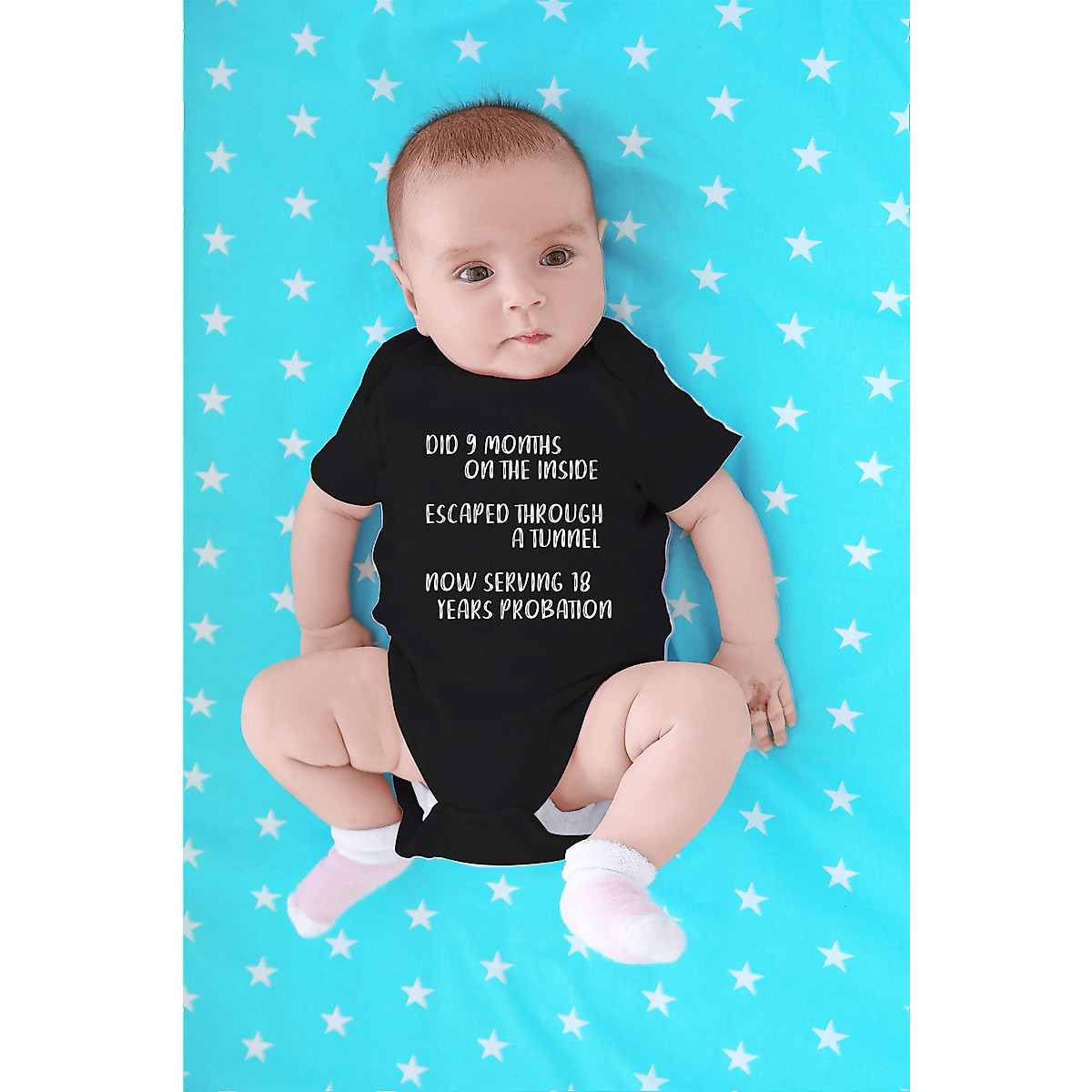 CBTwear Did 9 Month, Escaped Through a Tunnel, Serving 18 Years Baby Bodysuit Unisex Comfy Humor (Newborn, Black)
