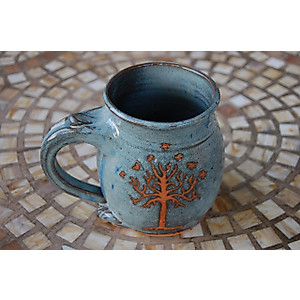 Hand Thrown Pottery Mug with Tree of Life Mug or Tree of Gondor Handmade in North Carolina