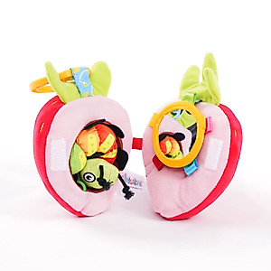 Jollybaby Plush Stuffed Fruit Baby Rattle Toy for Stroller Car Seat Crib, Montessori Sensory Plush Avocado Toy with Rattle and Mirro Toy for Baby 0-6-12 Months, Infant Baby Boy & Girl Shower Gift