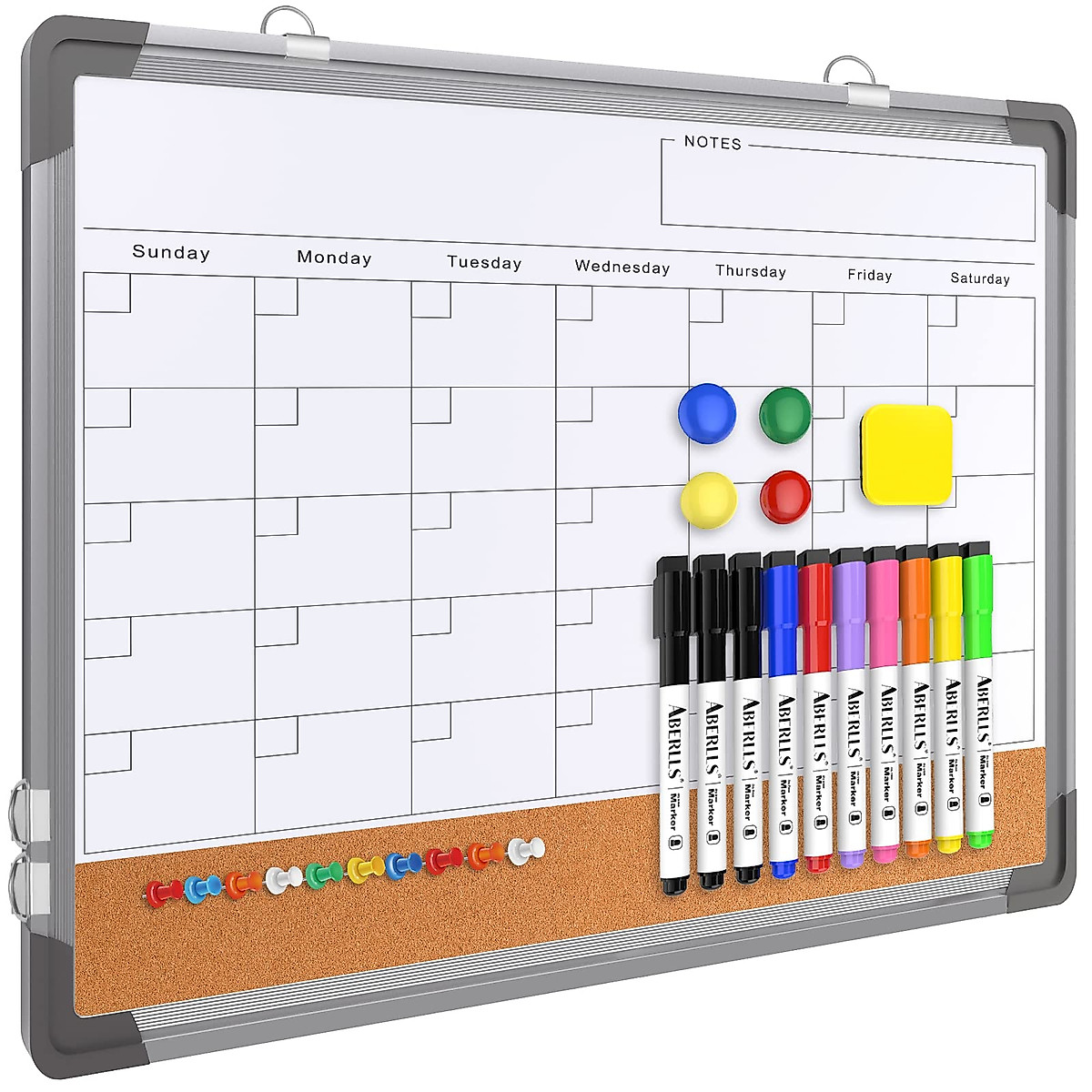 Monthly Calendar Whiteboard Dry Erase Cork Board Combination for Wall, 17"x13" Magnetic Dry Erase Board, Double-Sided White Board, Portable Board for Office, Kitchen, Planning, Memo, School, Home