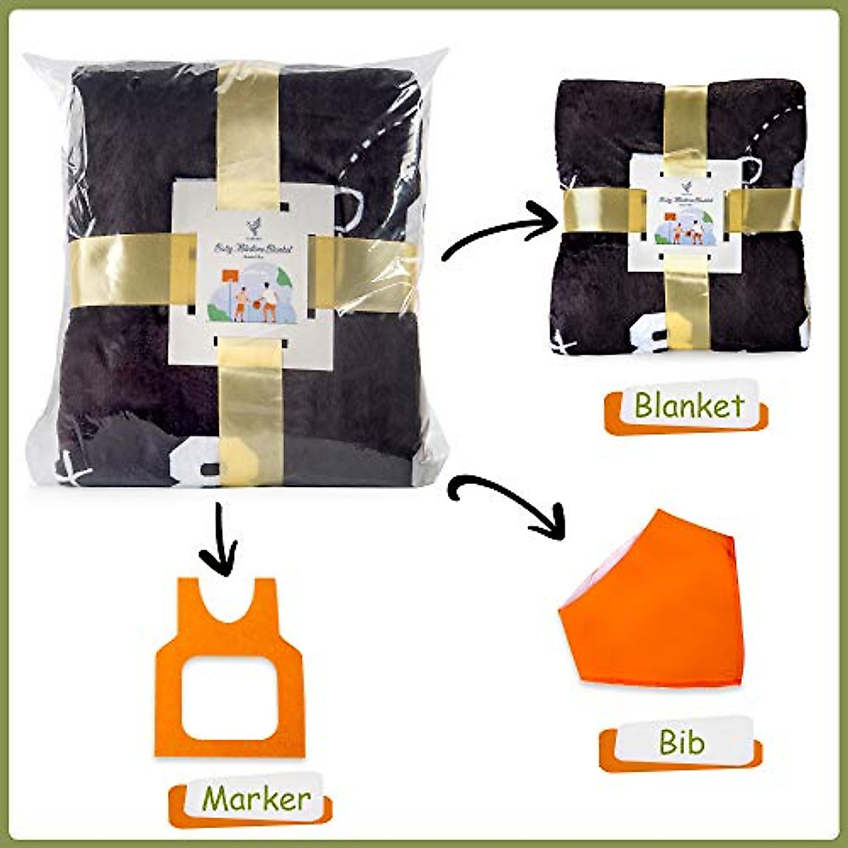 SUKOON Monthly Milestone Blanket for Baby Boy/Girl | Basketball Theme | Includes Frame and Bib | Large | 47"x40" | Personalized Baby Month Blanket for Newborn Baby Shower