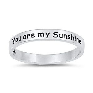 You are my Sunshine Stackable Script Ring .925 Sterling Silver Band Size 7