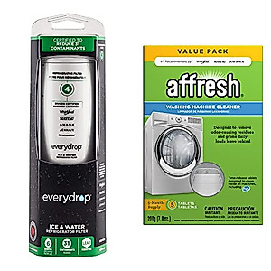 everydrop by Whirlpool Ice and Water Refrigerator Filter 4, EDR4RXD1, Single-Pack & Affresh Washing Machine Cleaner, Cleans Front Load and Top Load Washers, Including HE, 5 Tablets