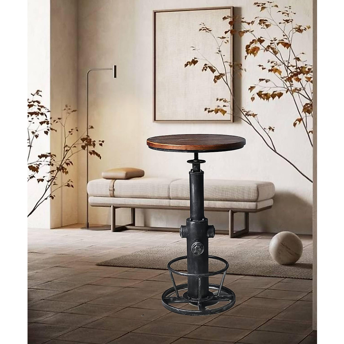 LOKKHAN 3-Piece Bar Table (38.6"-48.4") & 2 Backless Stools (24"-30") Set for Pub Kitchen Dining Living Party Bistro Breakfast, Swivel Top, Height Adjustable, Most Weld, Space-Saving