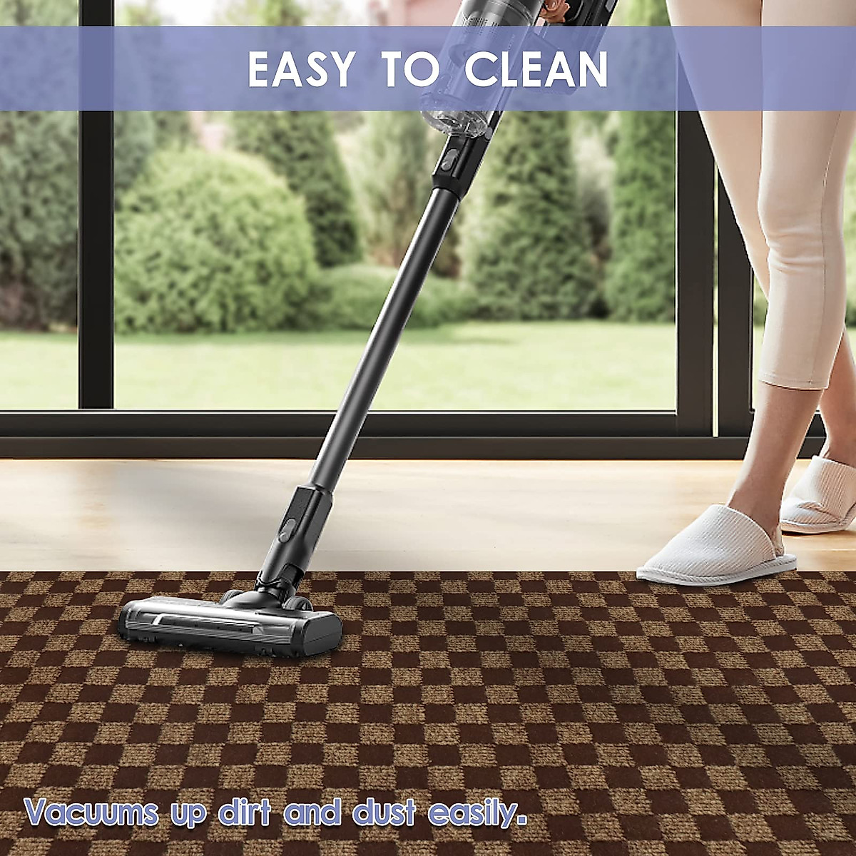 FREADEM Runner Rugs for Hallways, 4FT x 7FT Non Slip Kitchen Area Rug Entryway Runner Laundry Room Rug, 2-82 FT Indoor Outdoor Carpet Runners with Rubber Backing, Checkered Brown