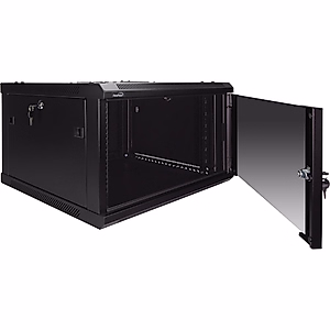 NavePoint 6U Server Rack Enclosure - 23.6” Deep, 6U Wall Mount Network Cabinet with Locking Glass Door for 19” IT Equipment, 6U Network Rack with 2 Fans, Removable Side Panels, Black