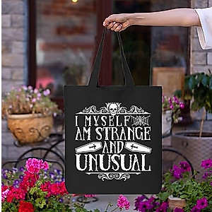 shop4ever I Myself am Strange and Unusual Halloween Trick or Treat Eco Cotton Tote Reusable Shopping Bag Black ECO 1