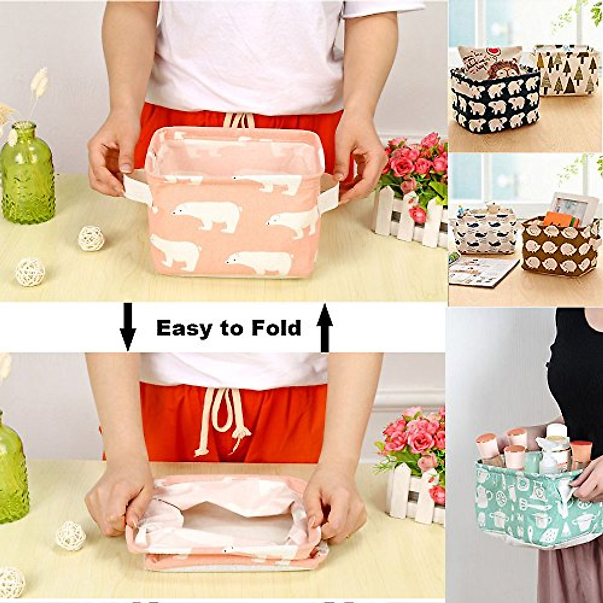 Oxford Cute Printing Foldable Storage Baskets Bins Mini Boxes Clothes Desktop Organizers Makeup Book Baby Toy (1814.511.5cm, Hedgehog)