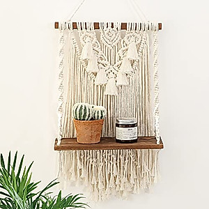 ANROYE 1 TierAND 2 Tier Macrame Boho Wall Hanging Shelf, Handmade Bohemian Wooden Woven Plants Floating Shelves Decor, Mini Chic Rope Crystal Holder Organizer