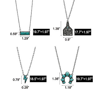 4 Pcs Western Jewelry Set for Women Bohemian Delicate Turquoise Necklace Set Women's Elegant Stainless Steel Vintage Turquoise Jewelry Set Square Boho Pendant Long Choker for Party Womens Accessories