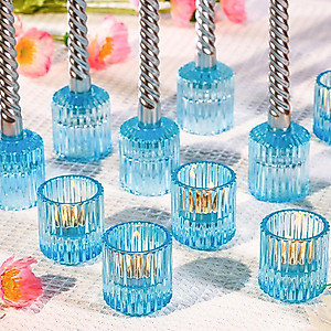 12pcs Candlestick Holders, Blue Glass Taper Candle Holders Candle Holders for Taper Candles, Pillar Candle, Tealight, Votive Candle Holders for Centerpiece Table Decorations