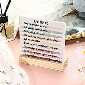 Mental Health Reminders Sign Decor Inspirational Desk Office Wall Art Motivational Cheer up Gifts Ceramic Positive Quotes Decor with Wooden Stand for Christmas Office Classroom Gift Decoration