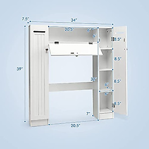 UIIAIOUIAIO Over The Toilet Storage Cabinet Bathroom Toilet Organizer with Doors Adjustable Shelves Toilet Paper Holders Versatile Storage Rack for Laundry Room