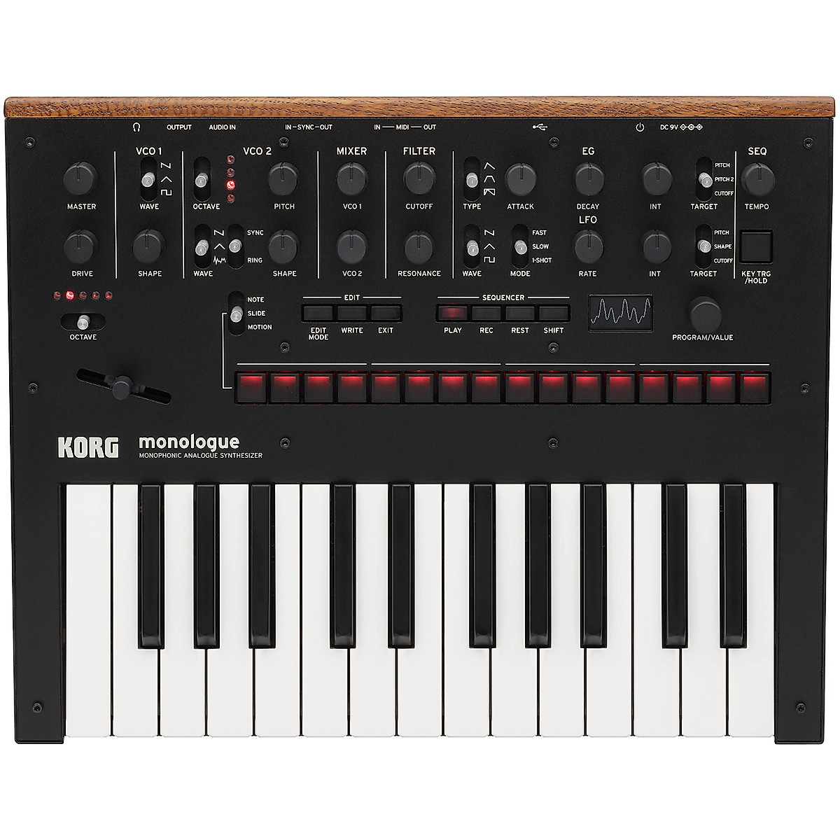Korg Monologue Monophonic Analog Synthesizer - Black Bundle with Power Supply and Austin Bazaar Polishing Cloth