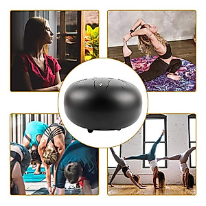 HZTZDMHH Steel Tongue Drum 8 Notes 6 inch Lotus Handpan Drums Kit Hue Percussion Instrument with Padded Travel Bag, Mallets, Note Stickers for Beginner Adult Kids (Black)