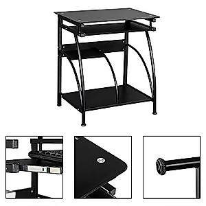 Glass Top Computer Workstation Computer Desk - Large Tempered Glass Computer Table for Home Office