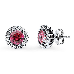 BERRICLE Sterling Silver Red Cubic Zirconia CZ Fashion Stud Earrings for Women, Rhodium Plated