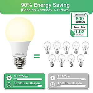DEGNJU LED Light Bulbs 60W Equivalent, A19 Light Bulb Soft White 2700K 800LM 8.5 Watt, Non-Dimmable Standard Light Bulbs E26 Medium Base, 6 Pack