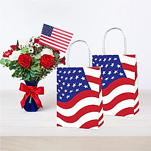 12PCS Patriotic Gift bags With Handle, 8.3 x 6.3 x 3.15 Inch 4th Of July American Flag Bags, Red White and Blue Paper Bag for Veterans Day Independence Day Memorial Day and Fourth of July Party Favor