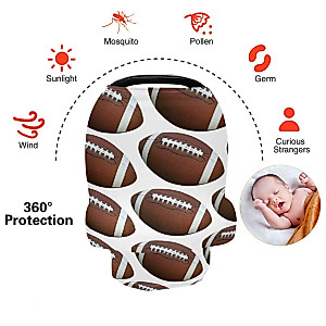 Carseat Canopy Babies Breastfeeding Cover - American Footballs Nursing Cover Scarf Breathable Baby Boy Stroller Cover Baby Shower Gifts for Girl&Boy