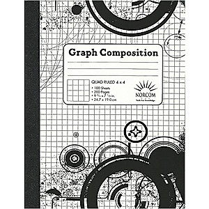 Black and White Patterned Graph Composition Notebook - Quad Ruled 4x4