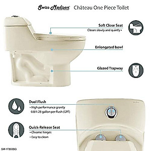 Swiss Madison SM-1T803 Chateau Elongated Toilet Dual Flush 0.8/1.28 Gpf (Soft Closing Quick Release Seat Included)