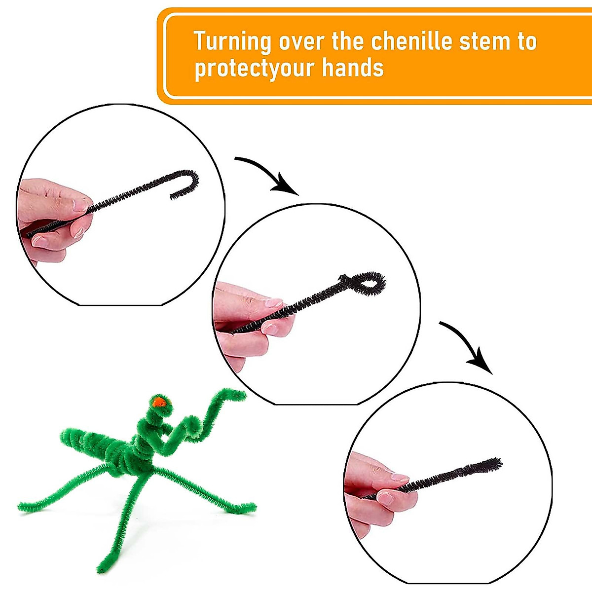 Caydo 100PCS Pipe Cleaners in 10 Colors, Multi-Color Chenille Stems Craft Supplies for Creative DIY Art and Crafts Decorations (6 mm x 12 Inch)