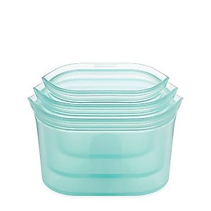 Zip Top Reusable Food Storage Bags | 3 Dish Set [Teal] | Silicone Meal Prep Container | Microwave, Dishwasher and Freezer Safe | Made in the USA