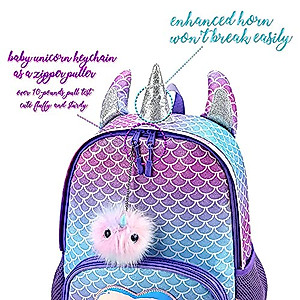 mibasies Kids Unicorn Backpack for Girls Rainbow School Bag with Lunch Box((Mermaid Purple)