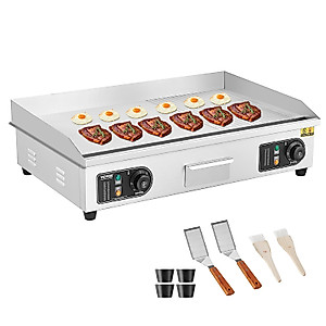 VEVOR Commercial Electric Griddle, 2800W Countertop Half-Flat Top Grill, 29in Stainless Steel Griddle Grill with 2 Shovels and 2 Brushes for Home or Restaurant, 122℉-572℉ Adjustable Temp