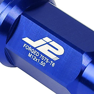 J2 Engineering 7075 Aluminum Blue M12 x 1.5 20Pcs L: 50mm Close-End Lug Nut w/Adapter