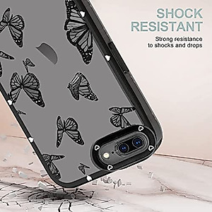 LSL Compatible with iPhone 8 Plus Case iPhone 7 Plus Case Black Butterfly Pattern Deign Soft TPU Bumper Anti-Drop Protective Slim Clear Cover for iPhone 8 Plus/iPhone 7 Plus 5.5 Inch