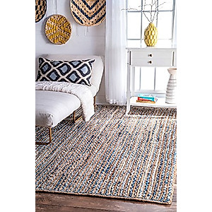 nuLOOM Dara Striped Jute Area Rug, 6 ft x 9 ft, Blue