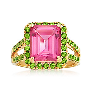 Ross-Simons 5.00 Carat Pink Topaz and 1.00 ct. t.w. Chrome Diopside Ring in 18kt Gold Over Sterling. Size 10