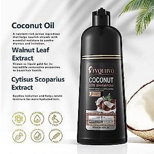 Dark Brown Hair Dye Shampoo for Gray Hair 3 in 1 Natural Coconut Hair Color Shampoo Women Men Semi-permanent Hair Dye in 15 Mins, Upgrade Long Lasting Salon Home Use Herbal Brown Hair Dye 16.9 Fl Oz (Dark brown)