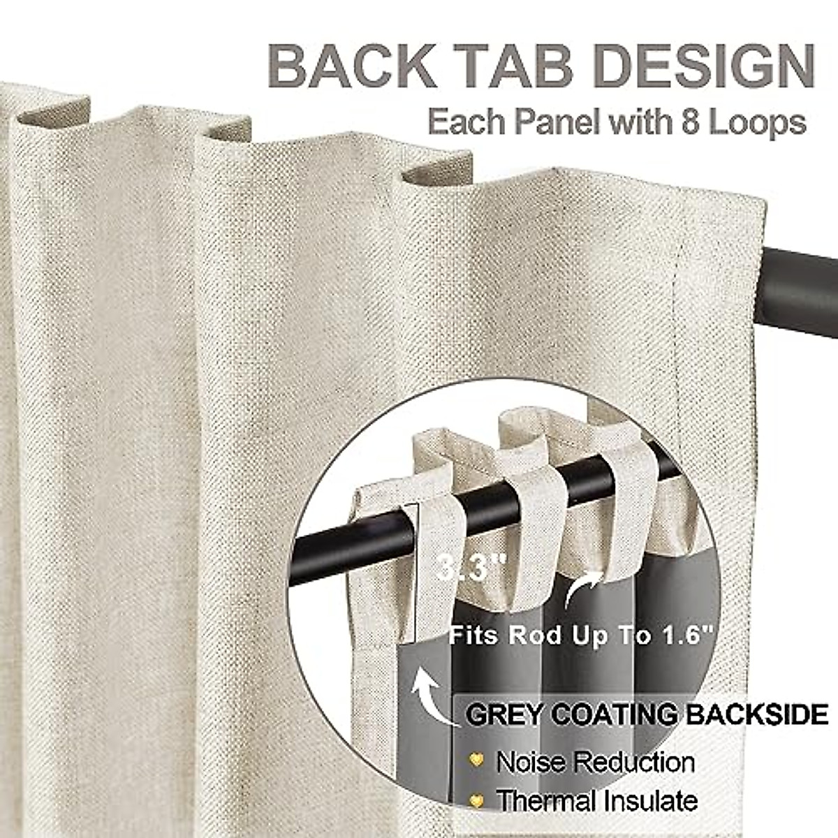 INOVADAY 100% Cream Blackout Curtains for Bedroom, Thermal Insulated Linen Blackout Curtains 108 Inch Length 2 Panels Set, Back Tab/Rod Pocket Room Darkening Curtains for Nursery - Cream, W50 X L108