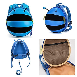 Baby Backpack with Leash for Toddler,Small Bee Backpack for kids,Anti Lost Bag (Blue)
