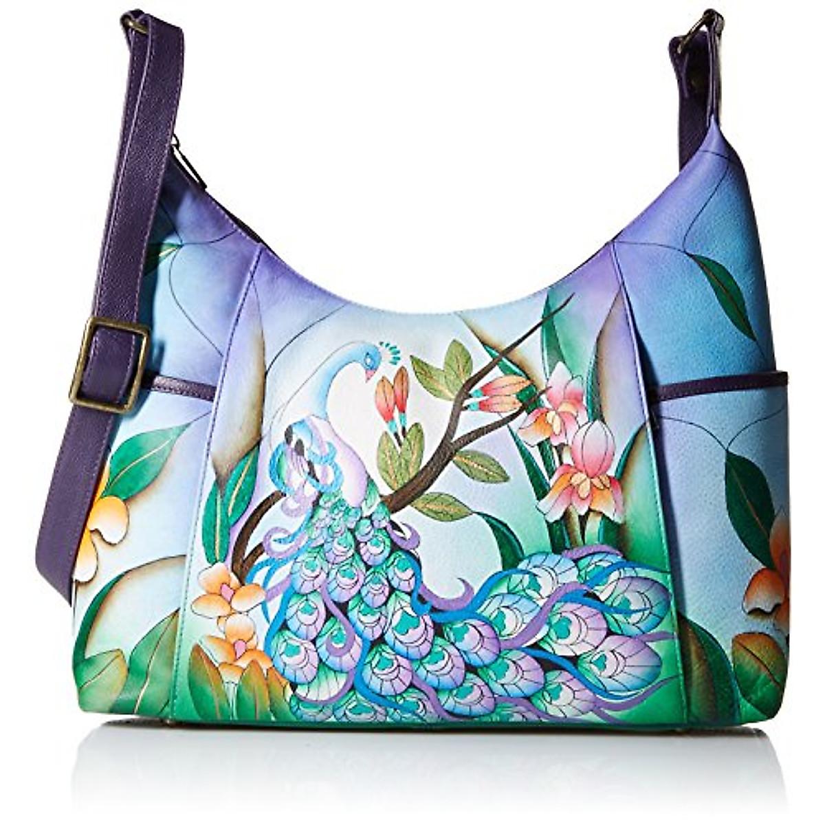 Anna by Anuschka Women’s Leather-Large Shoulder Hobo, Midnight Peacock