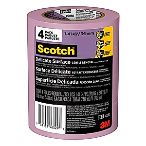 Scotch Delicate Surface Painter's Tape, Purple, Masking Tape Protects Delicate Surfaces and Removes Easily, Multi-Surface Painting Tape for Indoor Use, 1.41 Inches x 60 Yards, 4 Rolls
